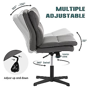 LUCKWIND Armless Home Office Desk Chair No Wheels, Modern Double Padded Ergonomic Vanity Chair, Mid-Back Height Adjustable Cushioned Swivel Task Chairs, Wide Seat (Dark Grey)