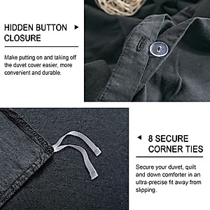 PHF Linen Duvet Cover Set King, Upgraded French Linen Blend Duvet Cover Set, Comfy Elegant Comforter Cover Set for Hot Sleepers, 1 Duvet Cover and 2 Pillowshams, 106"x 92", Dark Grey Blackish