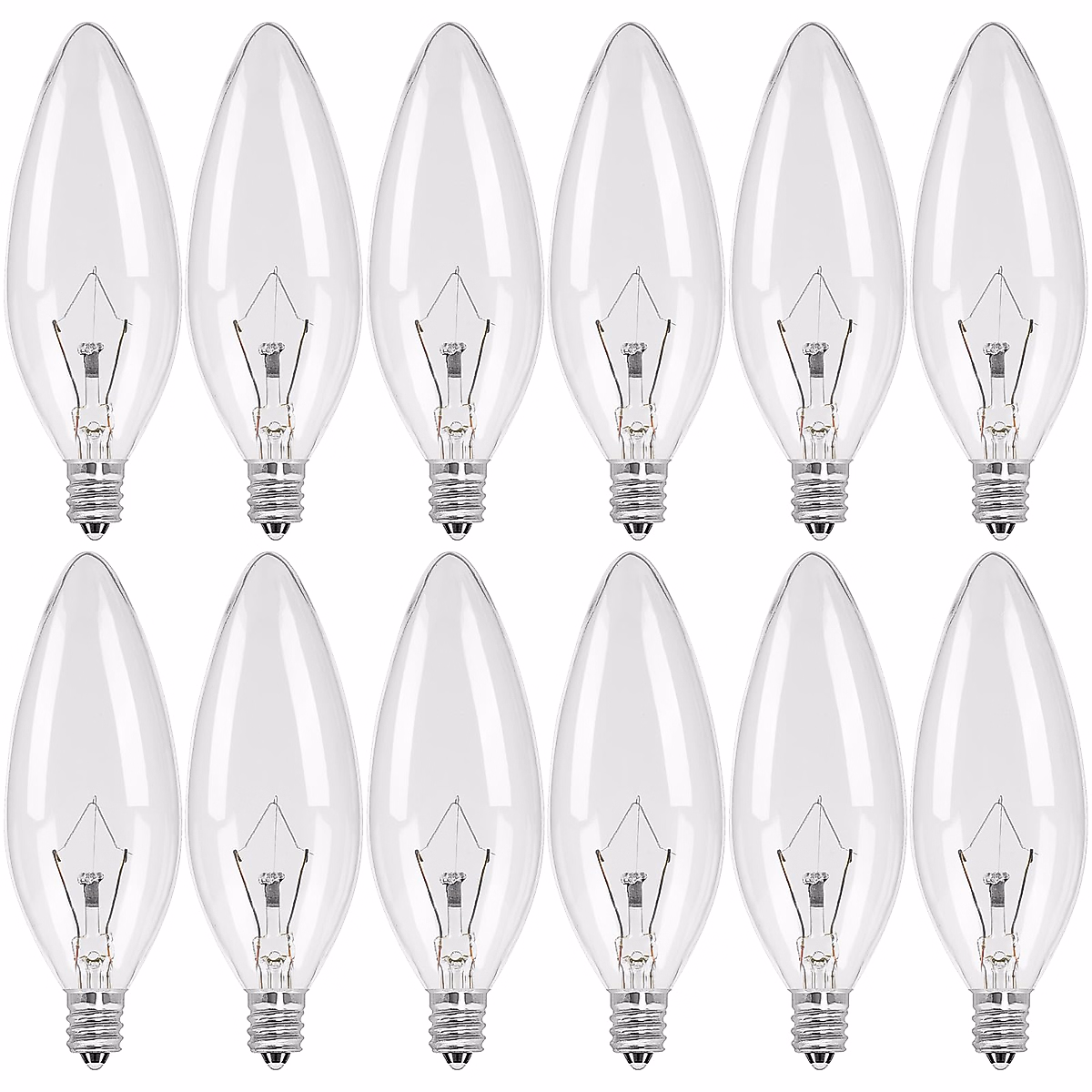 COLWATT 12-Pack E12 Candle Light Bulbs 40W Warm White 2500K, 380 Lumen Dimmable Chandelier Light Bulbs for Ceiling Fan, Pendants or Outdoor, B10 Clear Candelabra Base Bulbs