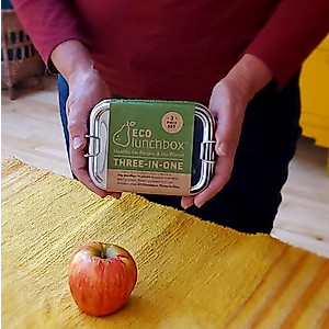 Ecolunchbox Three-in-One Stainless Steel Two Level Steel Bento Box With Snack Container Regular - Holds 4 Cups of Food - Not Leak-Proof (1)