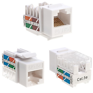 SATMAXIMUM Cat5e Keystone Ethernet Wall Jack Punch Down UTP 45-Degree (Easier Termination Than 90-Degree), RJ45 Slim Profile Speed Termination White 45° Angled (50 Pack)
