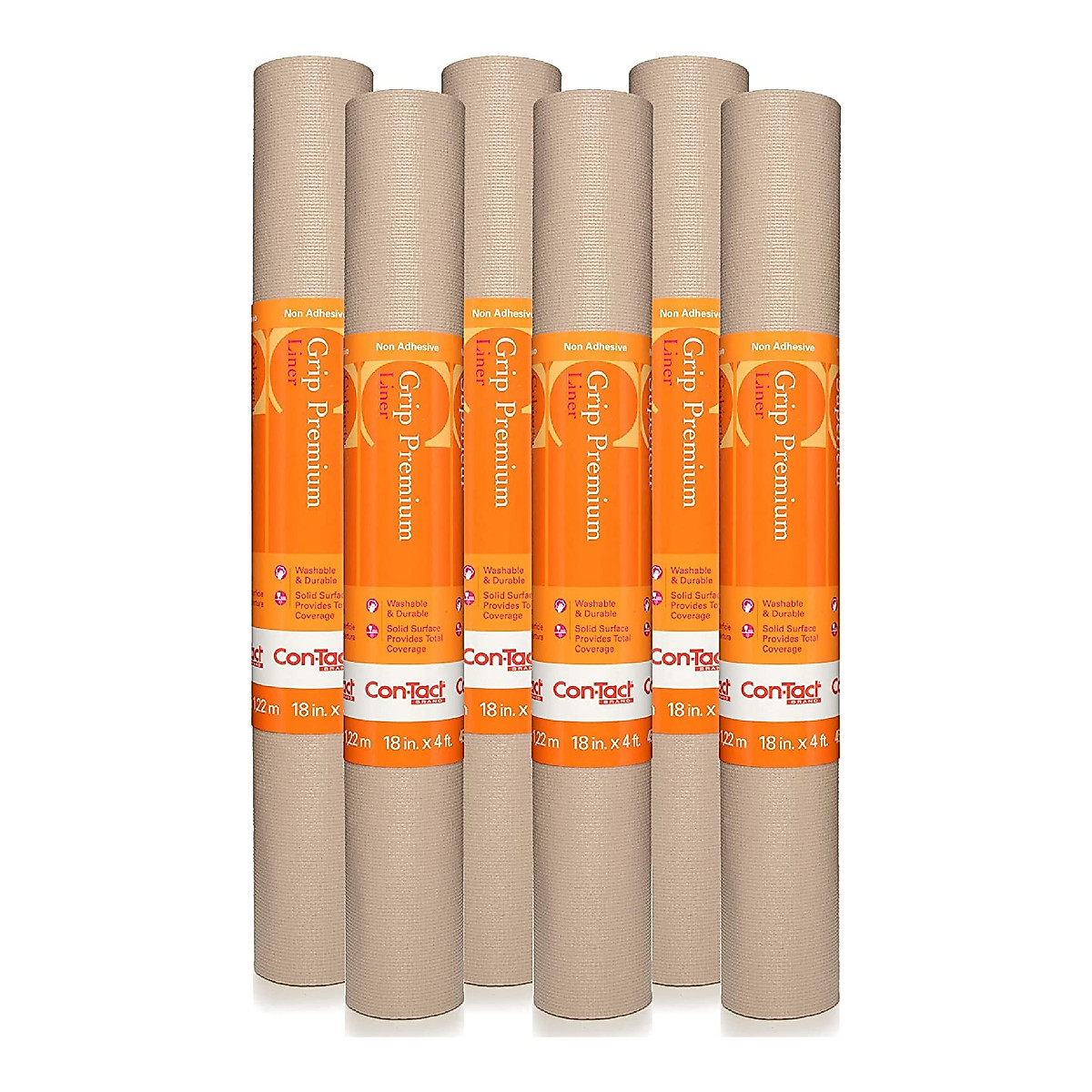 Con-Tact Brand Grip Premium Solid Thick Non-Adhesive Shelf and Drawer Liner, 18" x 4', Taupe, 6 Rolls