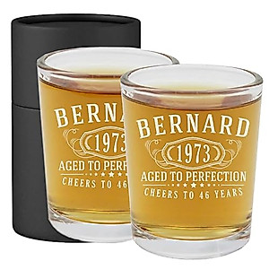 Personalized Etched 2.5oz Shot Glasses 2pk - Customized Birthday Gifts Men Women, Custom Engraved Name Age, Anniversary Retirement Gift Ideas Him Her, Cheers to Turning Years Old, 40th, Cute, Bernard