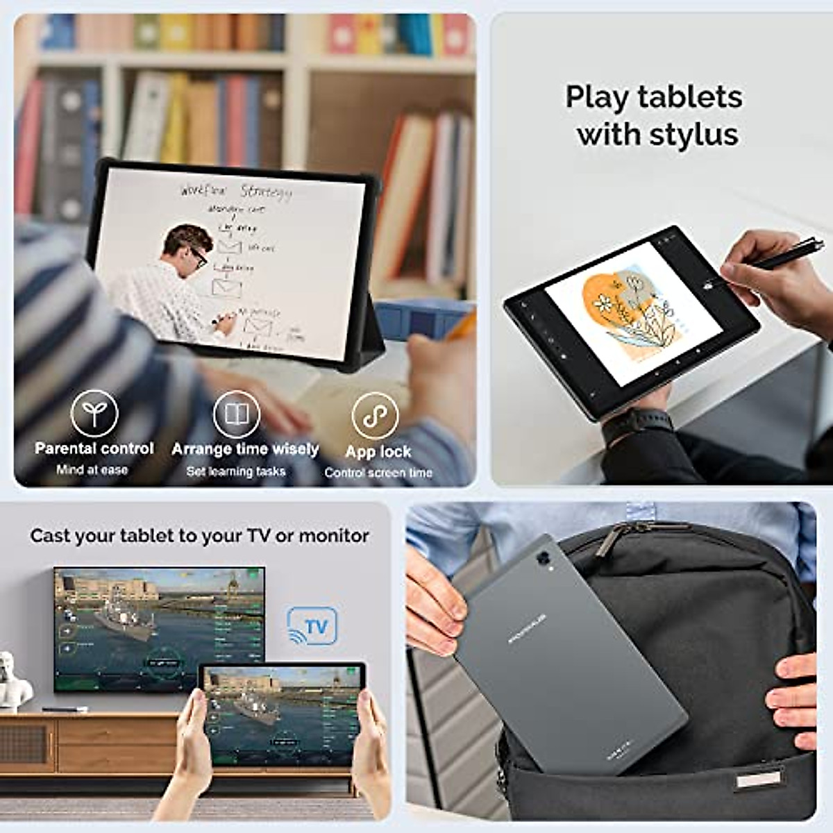 POWMUS Android 12 Tablet 10.4 inch Tablets, 6GB RAM 128GB ROM Tablet, 1TB Expand 8 Core Android Incell 1920 * 1200 IPS Tablet, 2.4G/5G WiFi, 8000mAh, Bluetooth 5.0, GPS, Dual Camera