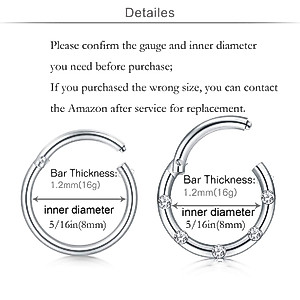 QWALIT Cartilage Earrings Hoop 16G Helix Daith Tragus Piercing Jewelry Stainless Steel CBR Hinged Clicker Septum Ring CZ Sleeper Hoop Earrings
