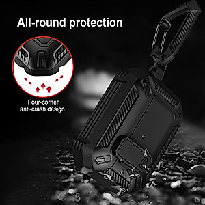 leChivée for Airpods Pro Case Cover with Lock, Air Pod Pro Case Full-Body Rugged Shockproof Airpod Pro Hard Case Protective Cover with Keychain Compatible with AirPods Pro Charging Case for Men Women