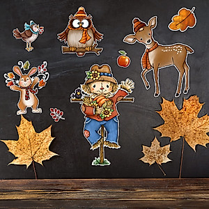 Quera 36Pcs Thanksgiving Bulletin Board Décor Cut-Outs Autumn Fall Classroom Decorations Scarecrow Forest Animals Bulletin Board Cutouts with Glue Point Dots Maple Leaves Crows Pumpkin Corns Acorns