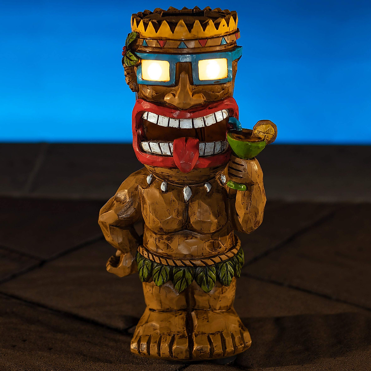 VP Home Triple Tiki Totem Party Time (Cocktail Tiki) Solar Powered LED Outdoor Decor Garden Light