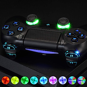 eXtremeRate Multi-Colors Luminated D-pad Thumbstick Trigger Home Face Buttons, Black Classical Symbols Buttons DTFS (DTF 2.0) LED Kit for PS4 Slim Pro Controller - Controller NOT Included