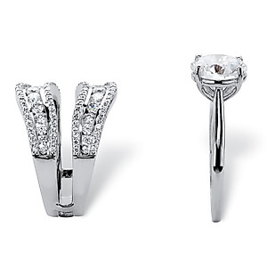 PalmBeach 18k Yellow Gold or Platinum Plated Sterling Silver Round Cubic Zirconia 2 Piece Jacket Bridal Ring Set Size 6