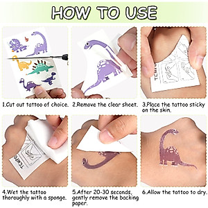 GLOW IN THE DARK: Easy to use: Choose your favorite dinosaur, tear it off, wet the fake tattoo with water, wait 20-30 seconds, and finally gently tear off the white surface. You will get a glowing