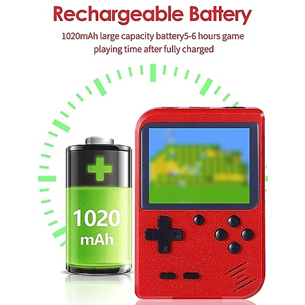 Retro Handheld Game Console with 500 Classic FC Games, Portable Retro Game Console, 3-inch LCD Screen and Add-on Controller, Handheld Game Console Supports Connectivity to TV and Two Players (RED)