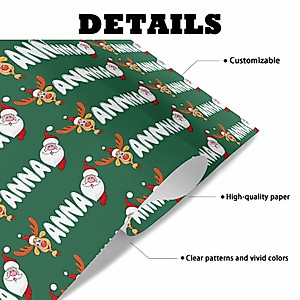 YESCUSTOM Personalized Green Gift Wrapping Merry Christmas Name Paper for Kids Women Men Christmas,Custom Santa Claus Name Wrapping Paper, Gift Wrap Roll 58"x 23"