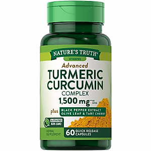 Nature's Truth Turmeric Curcumin 1500 mg | 60 Capsules | with Black Pepper Extract, Olive Leaf & Tart Cherry | Non-GMO, Gluten Free Supplement