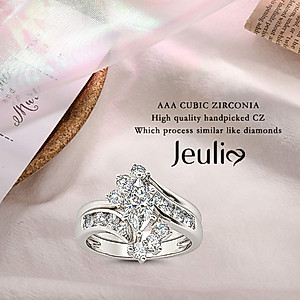 Jeulia Marquise Cut Wedding Set Sterling Silver Bypass Rings with Cubic Zirconia White Diamond Solitaire Engagement Rings Promise Anniversary with Gift Box (10)