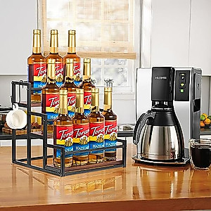 EAOAK Coffee Syrup Rack Organizer Syrup Bottle Holder Stand for Coffee Bar 3-Tier 12 Bottles Storage Shelves for Syrup, Wine, Dressing for Kitchen Coffee Station