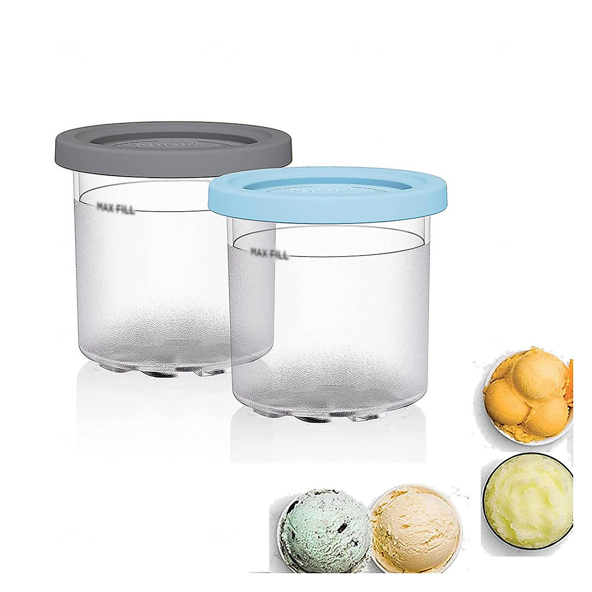 EVANEM 2/4/6PCS Creami Containers, for Ninja Creami Ice Cream Maker,16 OZ Ice Cream Storage Containers Bpa-Free,Dishwasher Safe Compatible with NC299AMZ,NC300s Series Ice Cream Makers,Gray+Blue-6PCS