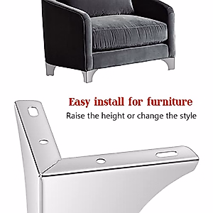 BSTKEY 4Pcs 8CM/3 Inch Modern Metal Furniture Sofa Cabinet Legs with Mounting Screws - DIY Replacement Legs Set for Furniture Cabinet Foot Legs Sofa Bed Desk Table Feet Support, Silver