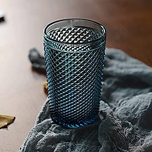 One Stop Outdoor (4-Pack) 9.5 oz Romantic Glass, Thick Heavy Premium Drinking Glasses, Vintage Hobnail Tumblers - Glassware Set for Juice, Beverages, Beer, Cocktail (Dark Blue, 4 Pack Highball)