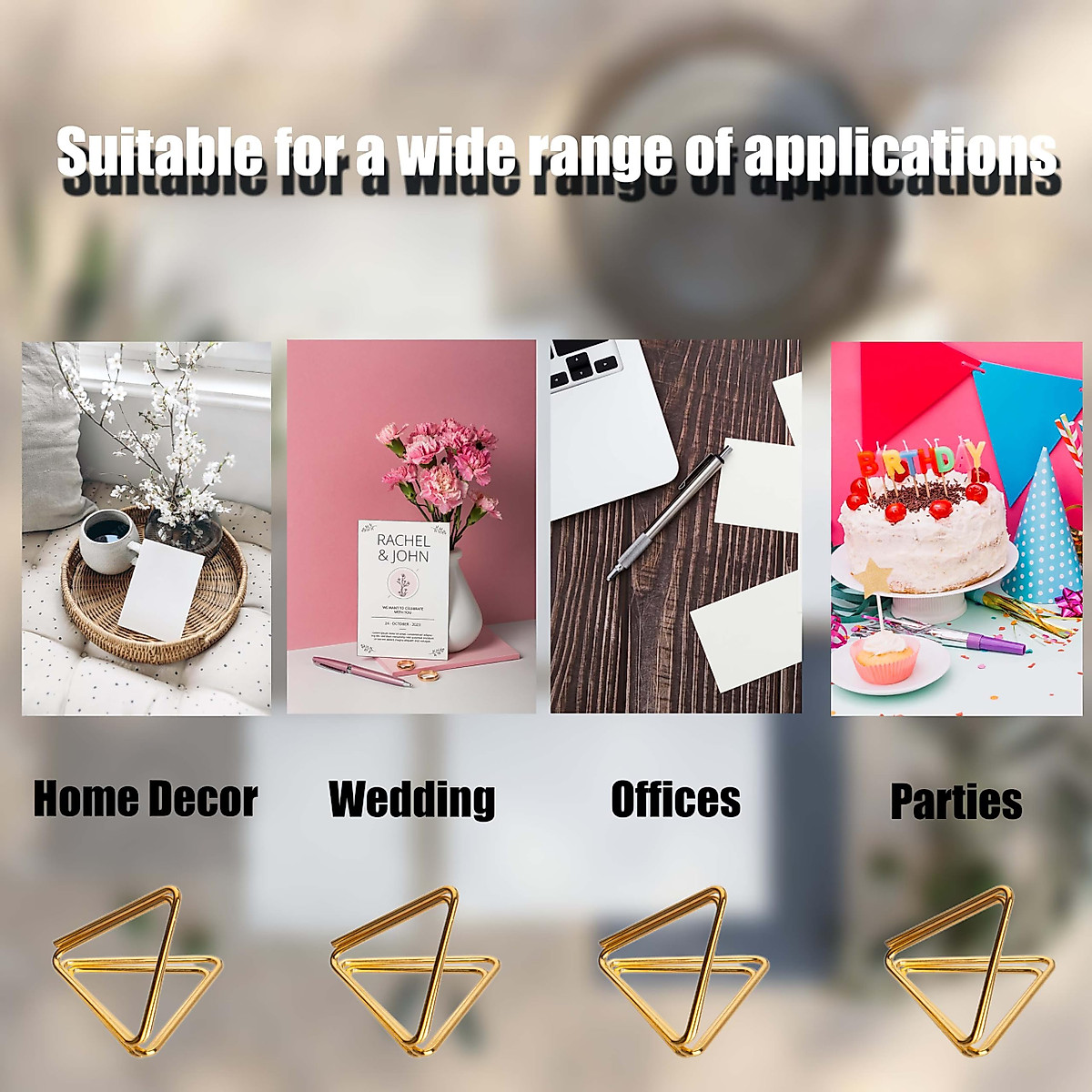 woshilaoDS 40 Pcs Gold Triangle Place Card Holders, Table Card Number Holder Stands, Mini Name Place Card Picture Holder Clips Stand Holder for Wedding Party Centerpiece Table Setting