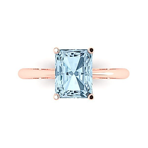 Clara Pucci 2.4ct Radiant Cut Solitaire Natural Sky Blue Topaz Wedding Bridal Designer art deco Anniversary Ring 14k Rose Gold for Women