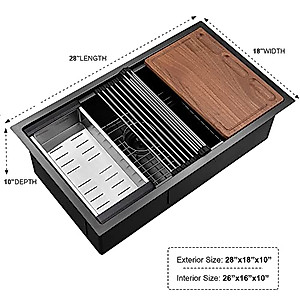 28 Black Undermount Kitchen Sink - iAnomla 28 Inch Black Stainless Steel Undermount Workstation Sink 16 Gauge Deep Single Bowl Matte Black Kitchen Sink with Cutting Board