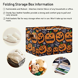 Rectangular Storage Bin Pumpkin Halloween Basket with Handles - Organizer Bin for Toys, Books, Laundry Basket for Kids/Pets, Playroom