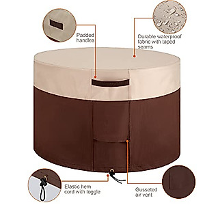 ELEXTYLE Round Fire Pit Cover 32 Inch Waterproof Heavy Duty Outdoor Round Firepit Covers 600D Patio Small Fire Pit Table Cover Dustproof Anti UV,32”D X 24”H