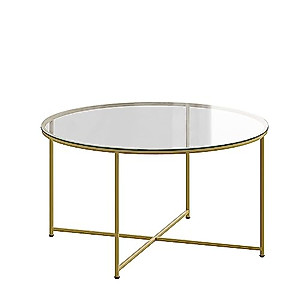 Flash Furniture Greenwich Collection Coffee Table - Modern Clear Glass Coffee Table - Crisscross Brushed Gold Frame