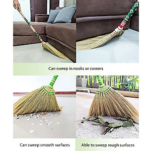 Thai Vintage Retro Grass Broom Stick,Asian Straw Broom for Wedding Jumping,Witch Broom,House Broom,Long Broom with Solid Wood Handle Primitive Sweeping Dirt Dust Garbage