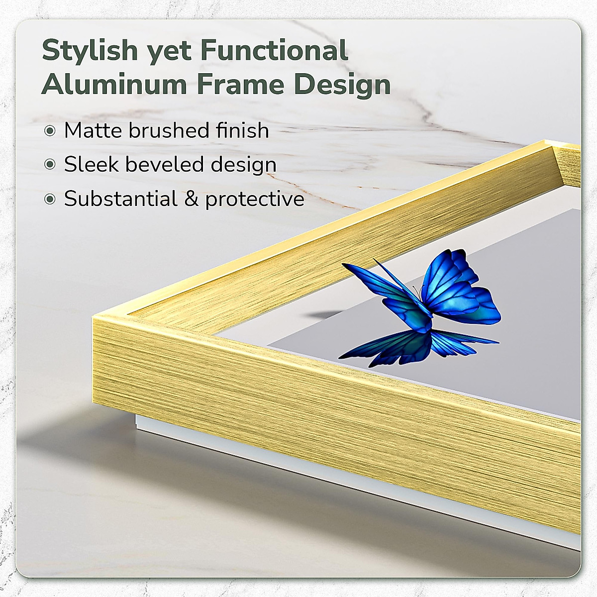 TokeShimi 30x36 Inch Gold Light up Bathroom Vanity Mirror with Front Lights and Backlit for Wall Aluminum Alloy Frame Rectangle Beveled Edge Tricolors Stepless Dimmable Anti-Fog Memory Function