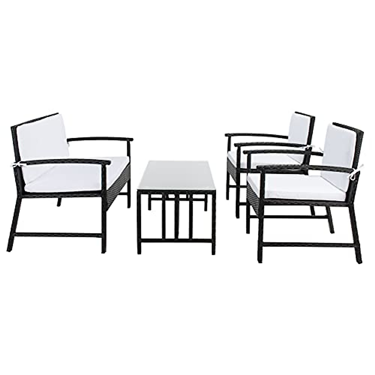 SAFAVIEH Outdoor Collection Krissy Wicker Cushion 4-Piece Living Set PAT7711A, Black/White