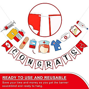Whaline 2 Pcs Nurse Banner Nurse Garland Nurse Graduation Party Banner RN Bunting Banner Garland Nursing Grad Party Home School Theme Party Hanging Decoration Supplies