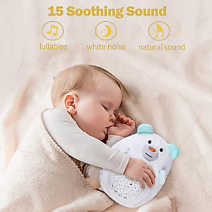 Baby Sleep Soother Toddler Sleep Aid Night Light Toy with White Noise Sound Machine and Star Projector, Bear Lullaby Sleep Toy Gift for Newborn and Up Boy and Girls