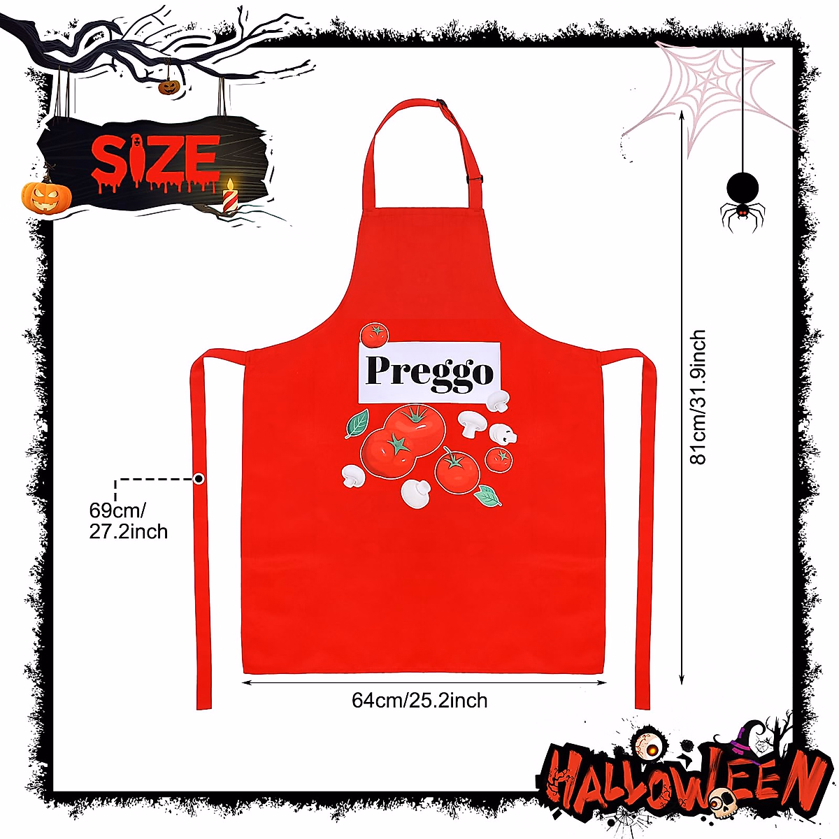 Maiteenly Halloween Women Preggo Apron Preggo Costume Tomato Sauce Jar Red Baker Apron for Halloween Cosplay Costume Contest Party Cake Kitchen Cook