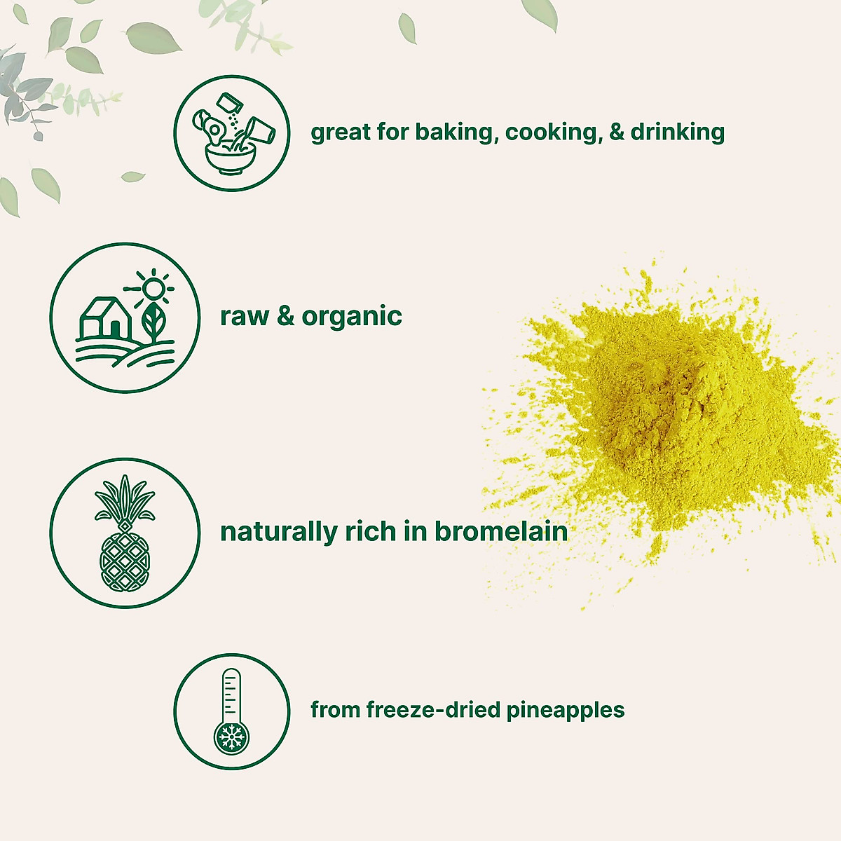 Organic Pineapple Powder, 8oz | 100% Natural Fruit Powder | Freeze-Dried Pineapples Source | No Sugar & Additives | Great Flavor for Drinks, Smoothie, & Beverages | Non-GMO & Vegan Friendly