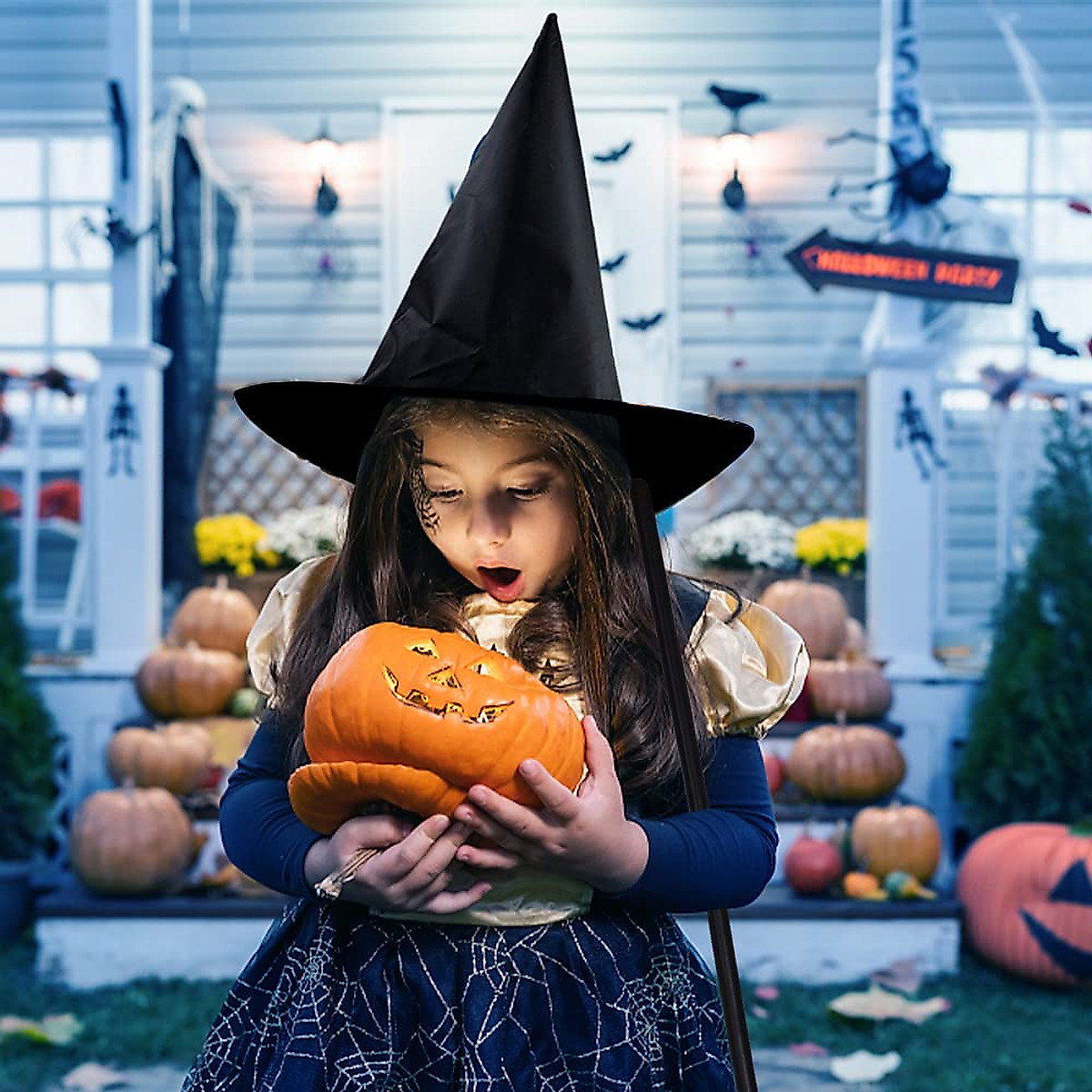 JNYLLN 4Pcs Halloween Witch Broom, Halloween Cosplay Dress Up Costume Halloween Witch Hat Halloween Witch Broomstic Props Cute Witch Broom (Orange)