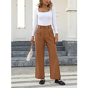 NIMIN High Waisted Work Pants for Women Loose Dress Pants Trousers Stretchy Business Casual Pants with Pockets Brown Large