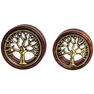 Oasis Plus Tree of Life Organic Wood Flesh Tunnels Double Flared Ear Stretcher Saddle Plugs Gauge 8mm 0g
