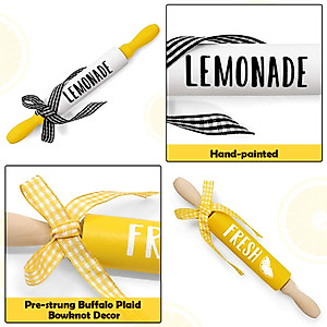 Lemon Mini Rolling Pins Wooden Tiered Tray Decorative Favors Rustic Farmhouse Yellow Fresh Lemonade Home Décor Gift Ideas Supplies Set of 2