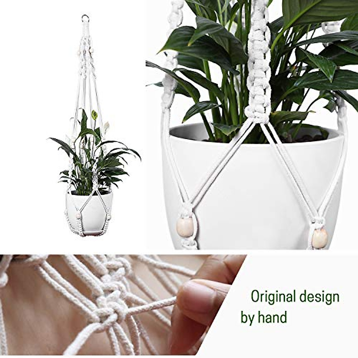 VISEMAN Macrame Plant Hanger-Outdoor Indoor Hanging Planter Holder/Hanging Basket Flower Hangers Cotton Rope with Bead for Home Decor 2 Pieces