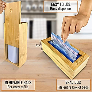 MOOTCHA Bamboo Ziplock Bag Organizer for Kitchen Drawer w/Bigger Quart Size - Food Storage Bag Organizer compatible w/Slider/Freezer Bags - Snack, Quart, Sandwich, and Gallon Bags Dispenser