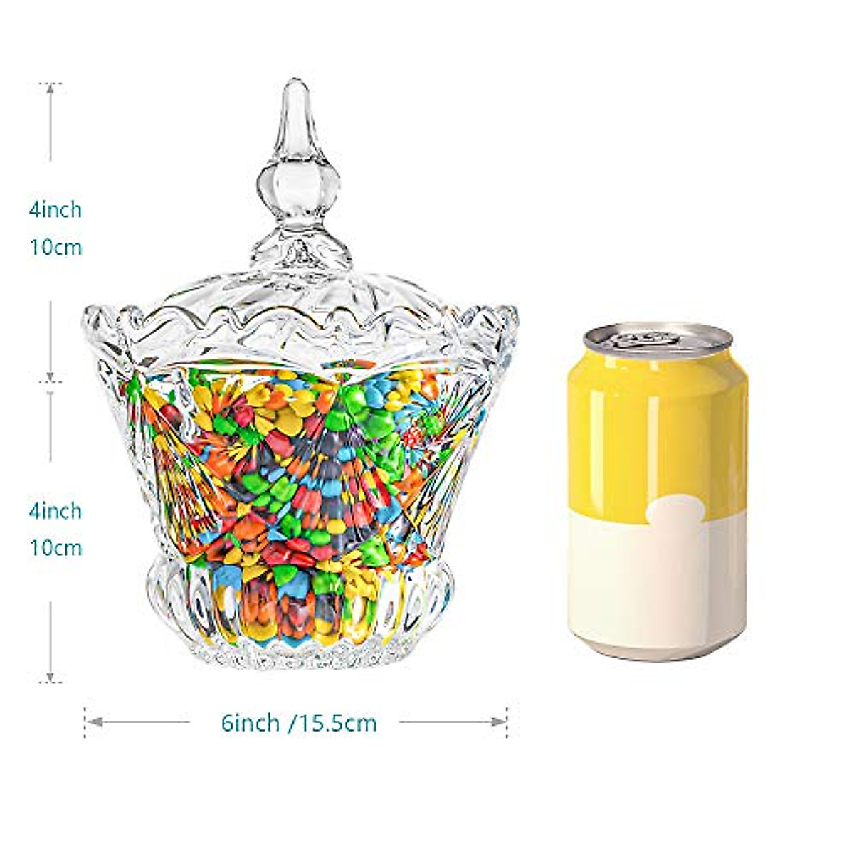 ComSaf Glass Candy Dish with Lid, Clear Large Covered Candy Bowl, Crystal Candy Jar for Home Kitchen Office Desk Christmas Gift