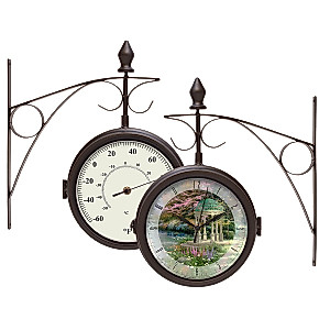 Mark Feldstein & Associates Thomas Kinkade Garden of Prayer Metal Station Clock and Thermometer, 14 Inch