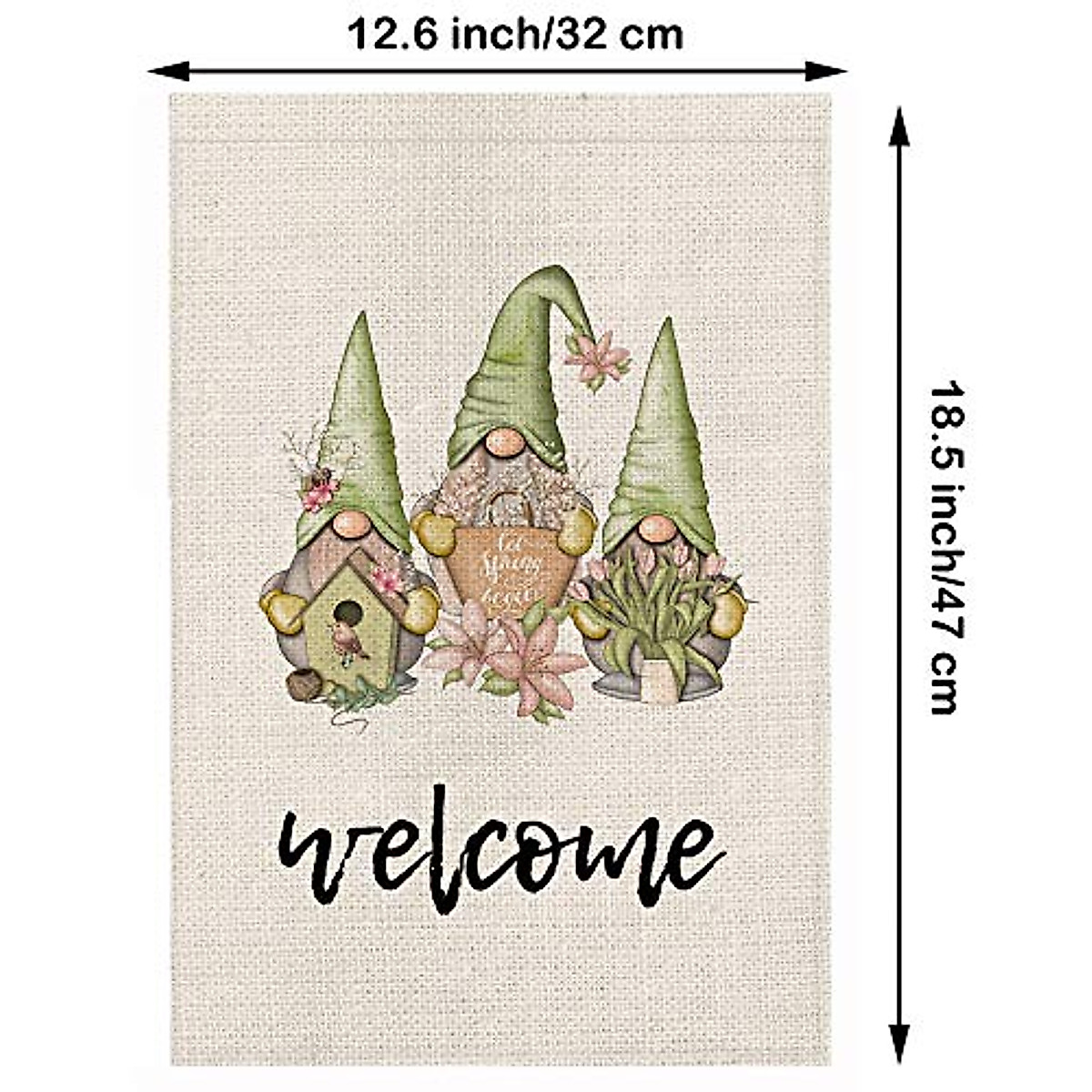 Spring Welcome Gnomes Garden Flag Burlap Summer Outdoor Decorations Double Sided Vertical Farmhouse Flags Yard Decor 12.5 x 18 Inch