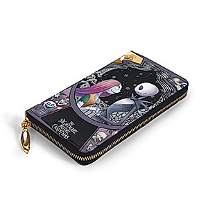 Nightmare Before Christmas Purse Gifts Womens Small Wallet Ladies Wristlet Clutch RFID Blocking Genuine Leather Zip Purse