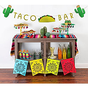 HAKPUOTR Taco Bar Banner with Cactus and Taco, Mexican Theme Birthday/Baby Shower/Bridal Shower/Engagement, Party Decorations, Fiesta Themed Party Taco Bar Décor