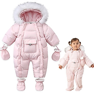 XIFAMNIY Baby Boys and Grils Winter Snowsuit Outwear Hooded Footie Snow Suits Toddler 3-24M