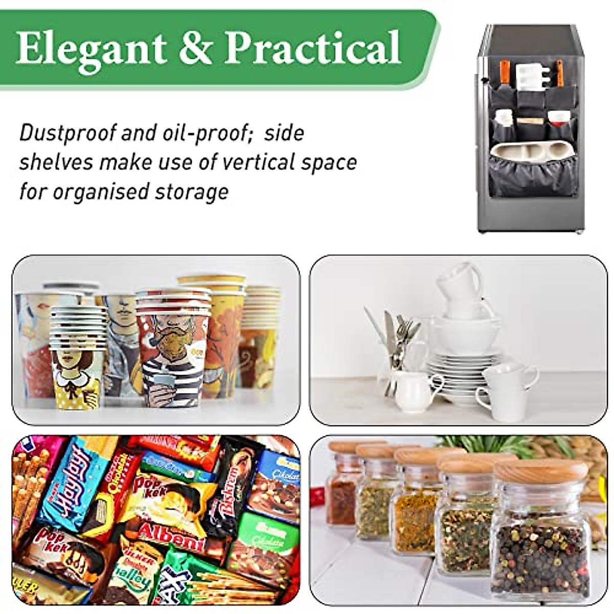 Extended Mini Fridge Caddy Organizer, Mini Refrigerator Caddy Organizer Storage Bag, Dorm and Office Over the Fridge Caddy Organizer for Flatware, Utensils, Kitchen Tools and Paper Goods