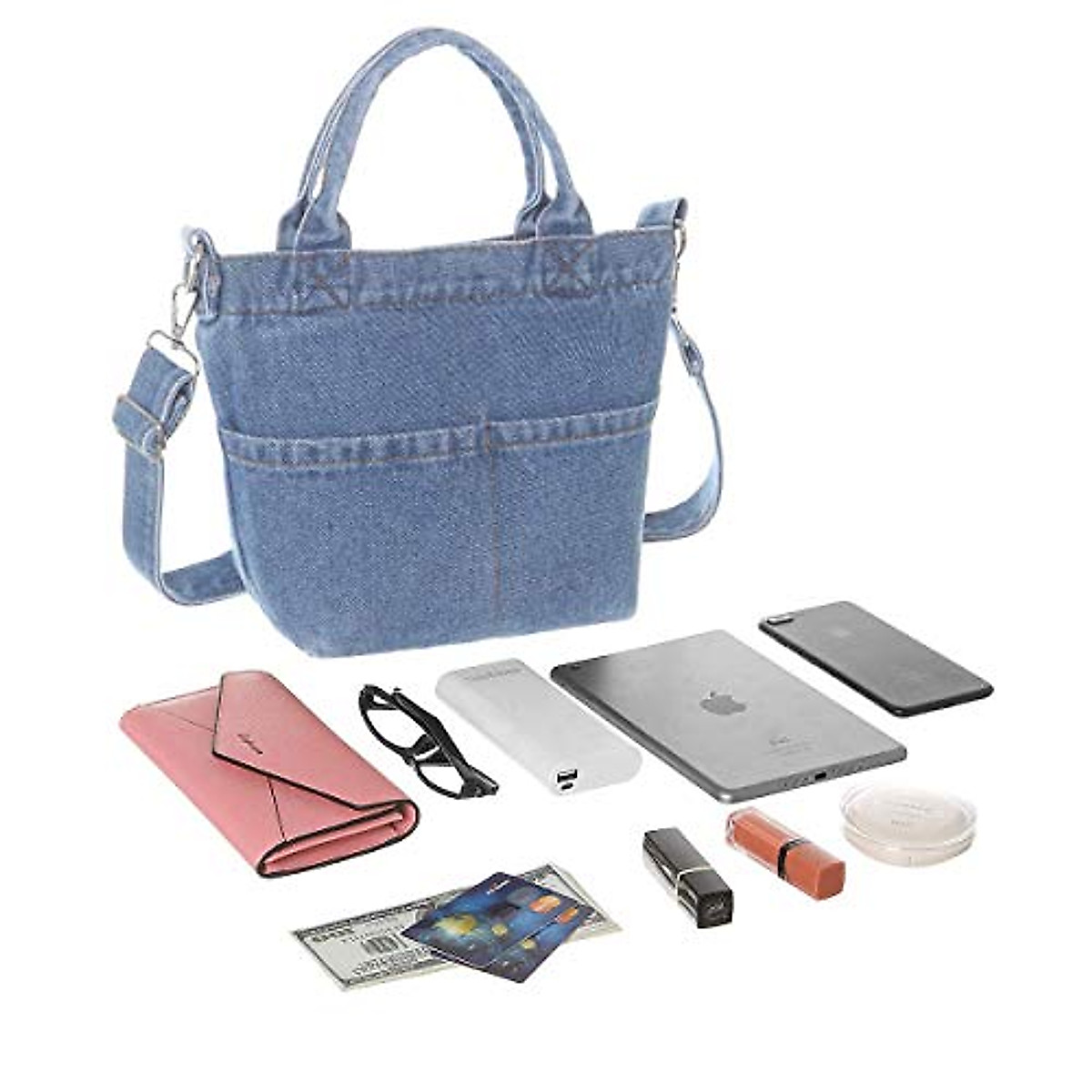 AOCINA Denim Purse Jean Tote Bag for Women Crossbody Shoulder Denim Purses and Handbags for Women(B-Light Blue)